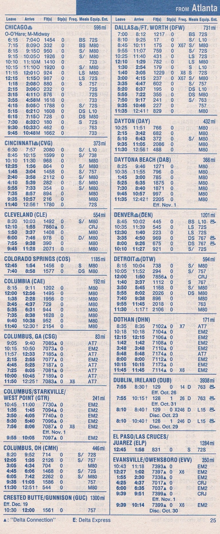 Delta Air Lines October 1, 1998 System Timetable – departedflights2.com