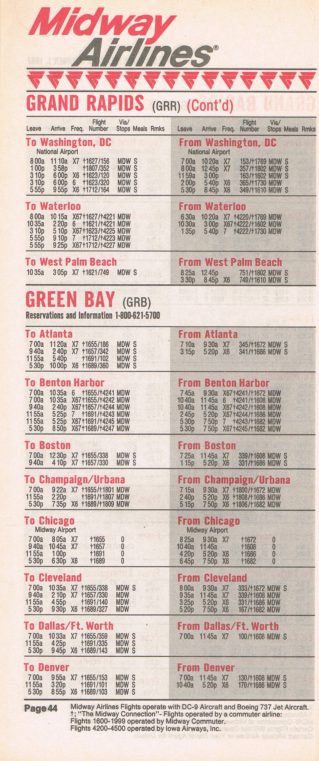 Midway Airlines October 1, 1987 System Timetable – departedflights2.com