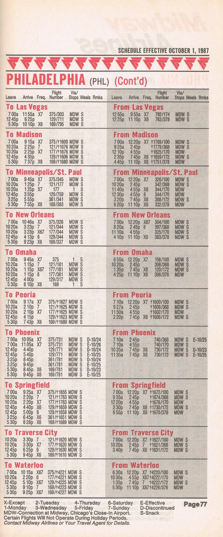 Midway Airlines October 1, 1987 System Timetable – departedflights2.com