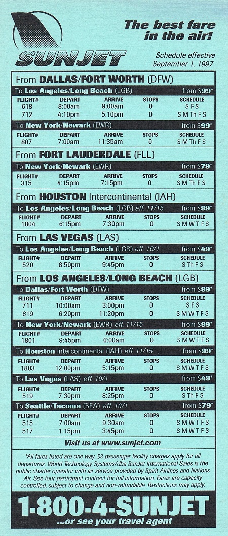 SunJet International Airlines September 1, 1997 System Timetable ...