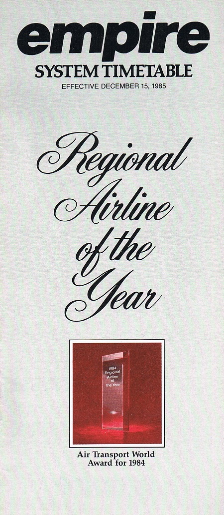 Empire Airlines December 15, 1985 System Timetable – departedflights2.com