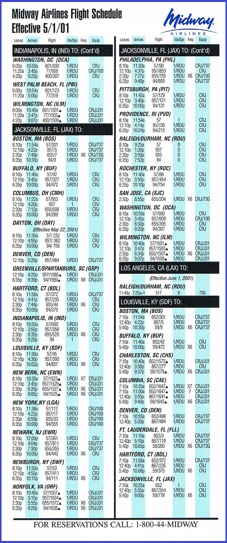 Midway Airlines May 1, 2001 System Timetable – departedflights2.com