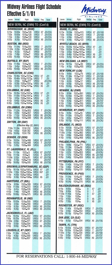 Midway Airlines May 1, 2001 System Timetable – departedflights2.com