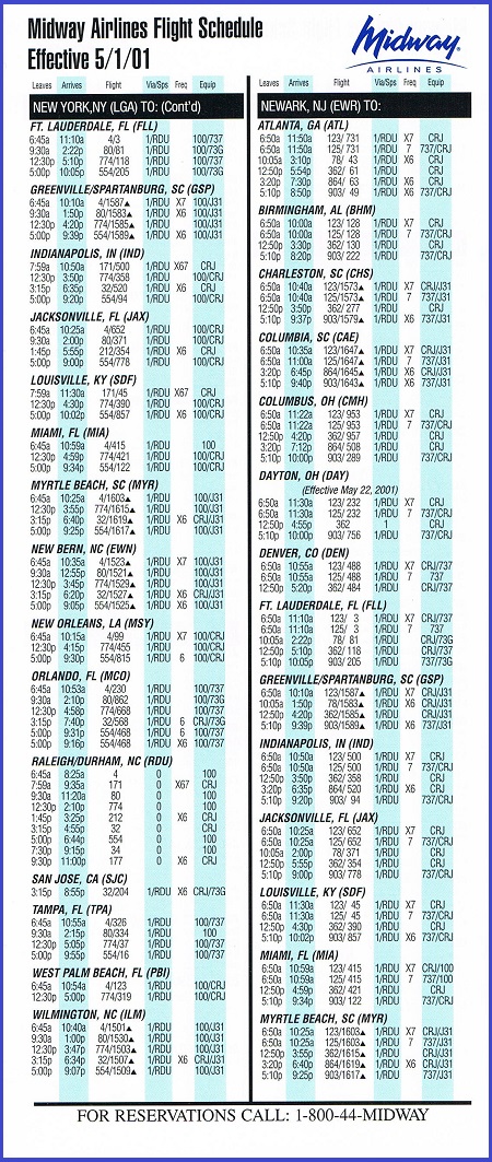 Midway Airlines May 1, 2001 System Timetable – departedflights2.com