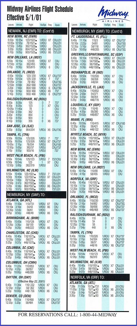 Midway Airlines May 1, 2001 System Timetable – departedflights2.com