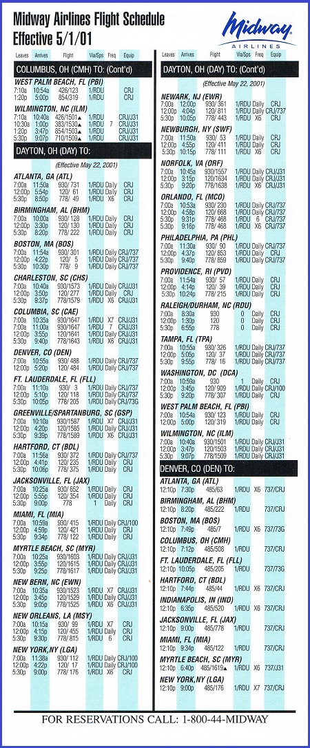 Midway Airlines May 1, 2001 System Timetable – departedflights2.com