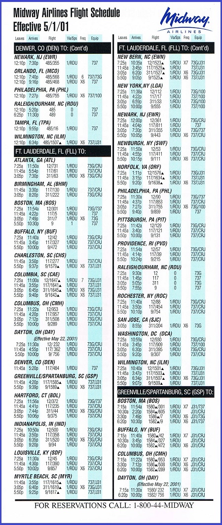 Midway Airlines May 1, 2001 System Timetable – departedflights2.com