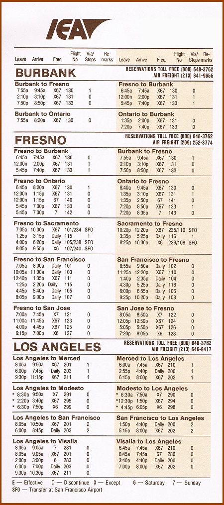 Inland Empire Airlines October 31, 1982 System Timetable ...