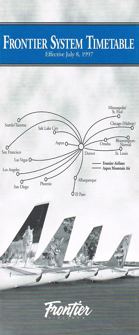 Frontier Airlines July 8, 1997 System Timetable – departedflights2.com