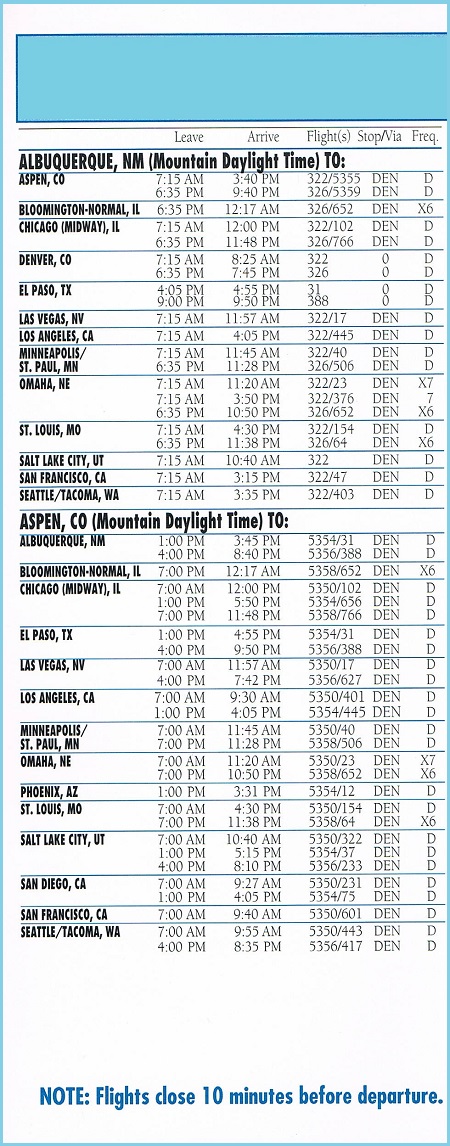 Frontier Airlines July 8, 1997 System Timetable – departedflights2.com