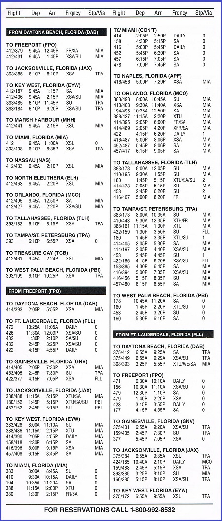 Gulfstream International Airlines June 28, 1996 System Timetable ...