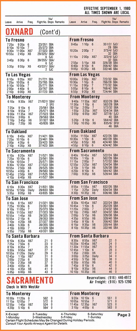 Apollo Airways System September 1, 1980 System Timetable ...