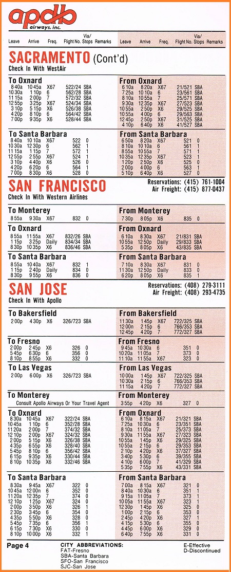 Apollo Airways System September 1, 1980 System Timetable ...