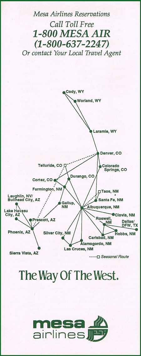 Mesa Airlines December 15, 1989 System Timetable – departedflights2.com