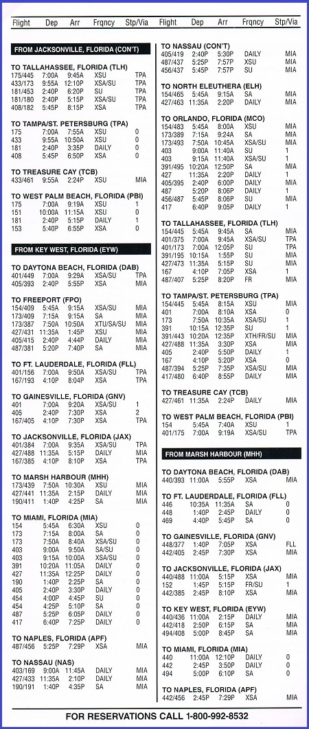 Gulfstream International Airlines June 28, 1996 System Timetable ...