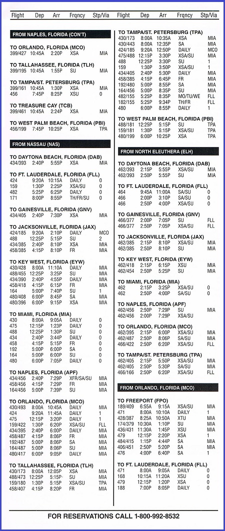 Gulfstream International Airlines June 28, 1996 System Timetable ...