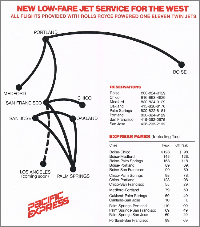 Pacific Express Airlines January 22, 1982 System Timetable ...