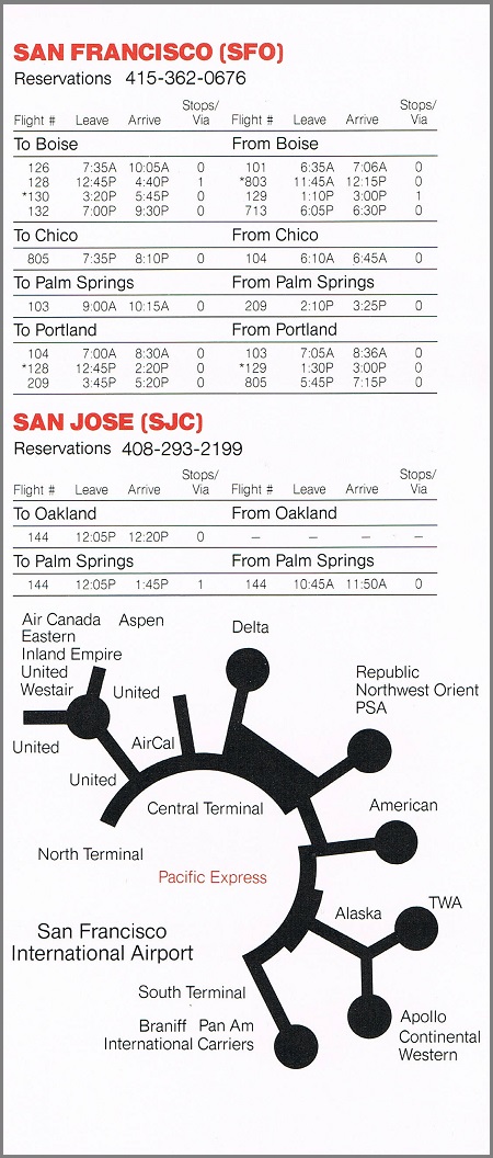 Pacific Express Airlines January 22, 1982 System Timetable ...