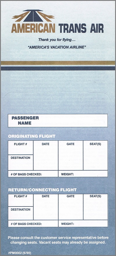 American Trans Air/ATA Airlines Ticket Jackets – departedflights2.com