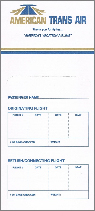 American Trans Air/ATA Airlines Ticket Jackets – departedflights2.com