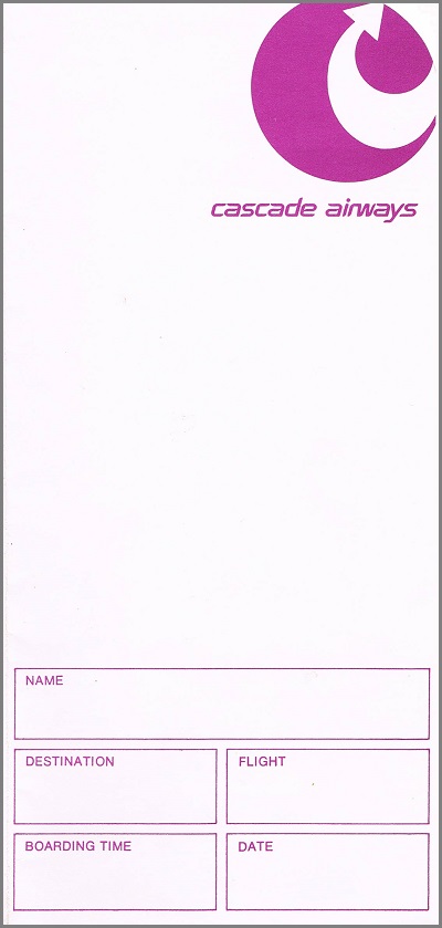 Cascade Airways Ticket Jackets – departedflights2.com